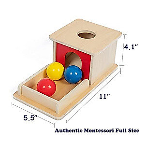Adena Montessori Full Size Object Permanence Box with Tray Three Balls Montessori Toys for 6-12 Month Infant 1 Year Old Babies Toddlers