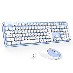 Wireless Keyboard and Mouse Combo - GEEZER Blue-White Full-Sized Colorful Keyboard 104 Keys - USB 2.4 G Receiver Plug and Play with Round Keycap Typewriter Keyboards, for Windows, PC, Laptop, Desktop