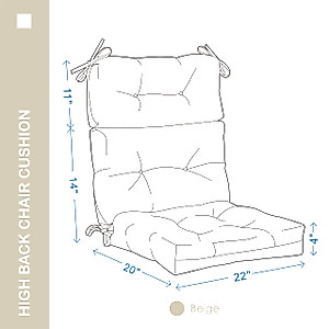 YOOZEKU Outdoor/Indoor High Back Chair Cushion,Waterproof All-Weather Stuffed High Rebound Foam Adirondack Chair Cushion,Seat/Back Chair Cushion for Outdoor Furniture,Beige