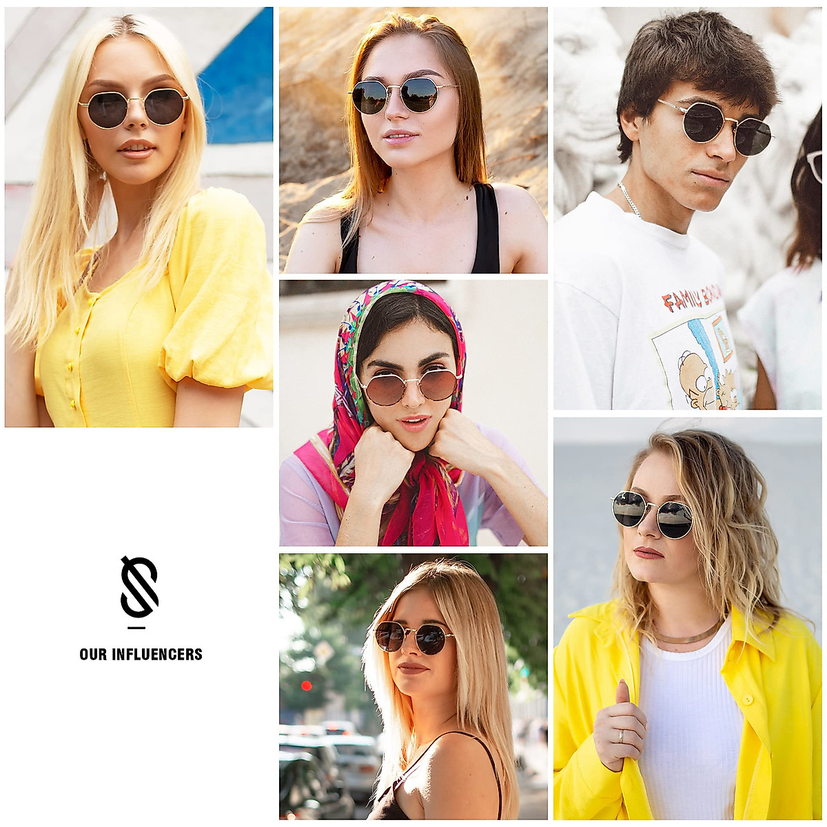 SOJOS Round Polygon Polarized Sunglasses for Women Men Retro Classic Vintage Shades SJ1157 Black Lens