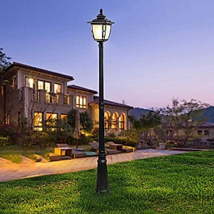 1.1/1.4M IP65 Waterproof Outdoor Post Light European Vintage Garden Street Landscape Lighting Lantern Aluminum Metal Glass High Pole Pillar Lamp E27 Villa Lawn Floor Lamps