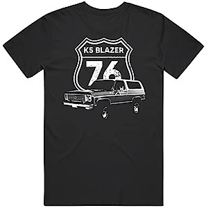 1976 K5 Blazer Front Three Quarter View with Highway Sign T Shirt XL Black