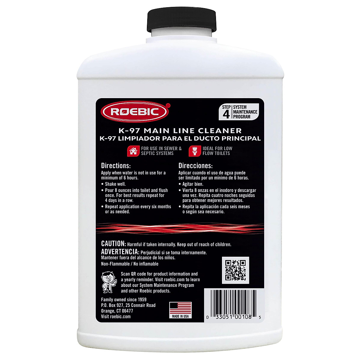Roebic K-97 Main Line Cleaner, Exclusive Biodegradable Bacteria Digests Paper, Fats, and Grease in Sewer and Septic Systems, 32 Ounces