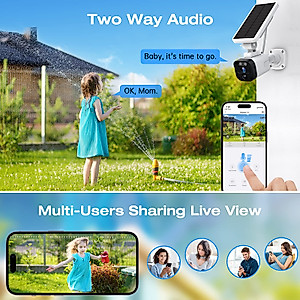 Wireless Solar Security Camera System, Solar Home Security Camera System(Include 4 Outdoor Cameras & Base Station) PIR Motion Detect, 2K Night Vision,2-Way Audio,IP66 Waterproof,Cloud/SD