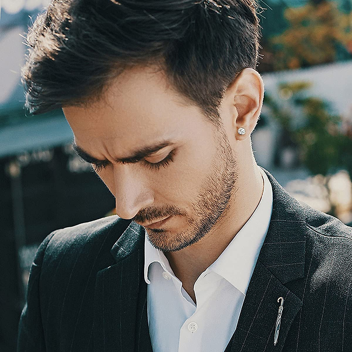 CivetCat Moissanite Bezel Setting Earrings Stud Set for Men Women Rhodium Plated 925 Sterling Silver Friction Back 6.5mm 1 carat D color VVS Brilliant Colorless