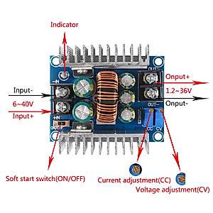 QCCAN 2PCS 20A 300W DC-DC Buck Converter Step Down Module Adjustable DC 6-40V to 1.2-36V Voltage Regulator Buck Converter Constant Current Power Supply Module