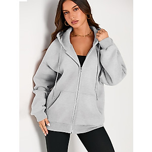 EFAN Women Zip Up Hoodies Oversized Sweatshirt Jacket 2024 Fall Fleece Cute Pullover Hooded Tops Teen Girls Casual Loose Fit Y2k Trendy Fashion Gym Clothes Outfits Grey XS