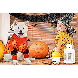 CooShou Halloween Sweater Costume for Dogs Cat Pumpkin Knitwear Clothes Costume with Pumpkin Kitten Pattern Dog Halloween Sweater Coat for Kittens Small Dogs Cats S