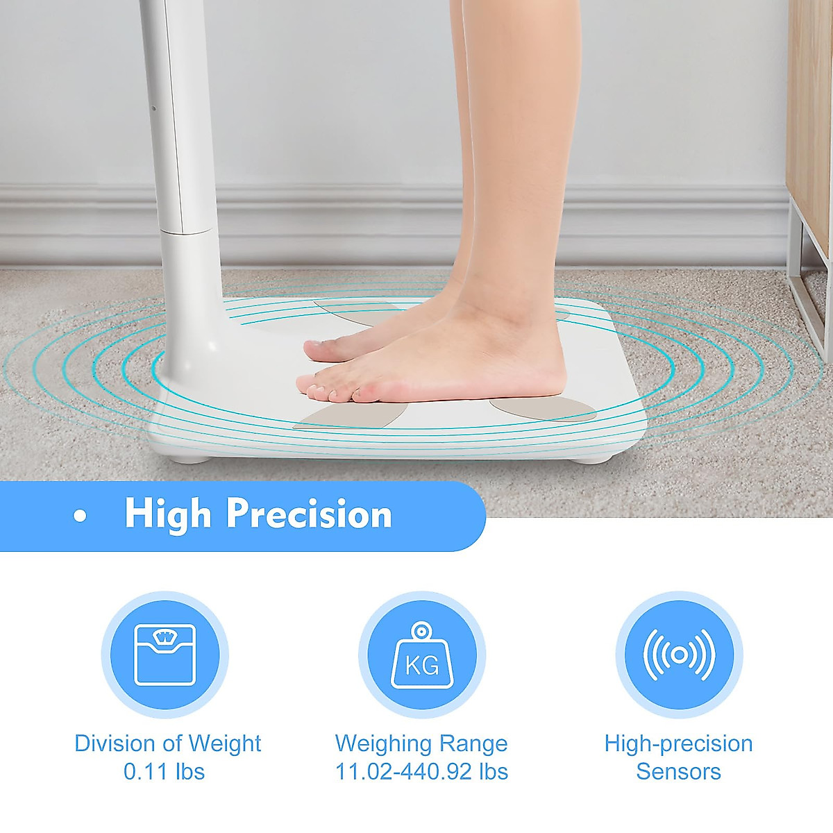 Ultrasonic Height and Body Fat Analyser 440 lbs Floor Standing Multifunction LCD Display Medical Electronic Height Body Mass Index BMI Measuring Scale for Clinic Doctors Physicians Schools