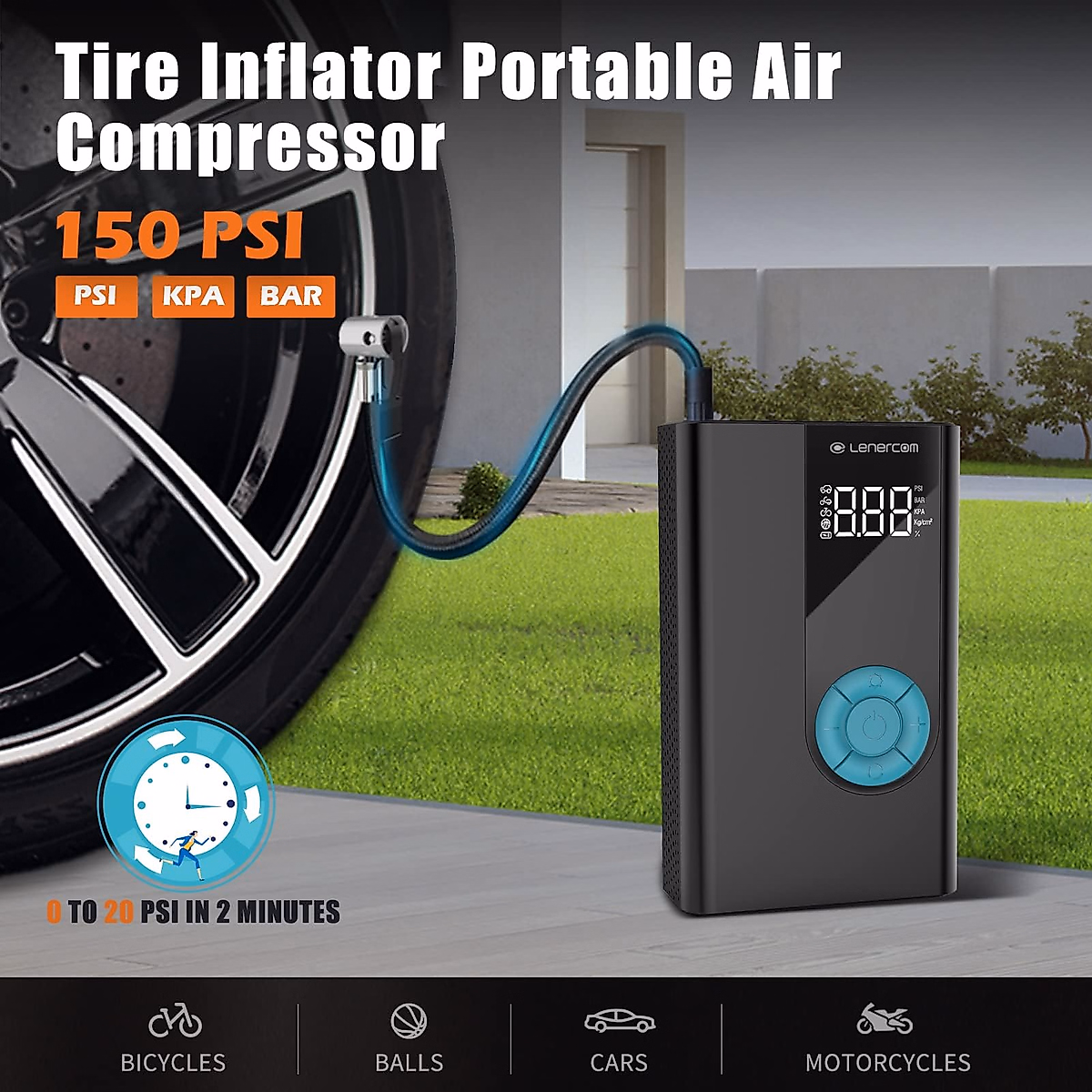 Jump Starter with Air Compressor, 1500A Potable Battery Booster with 150PSI Digital Auto Tire Inflator, 12V Car Battery Charger with USB Quick Charge 3.0(Up 7.0L Gas/4.0L Diesel Engine)