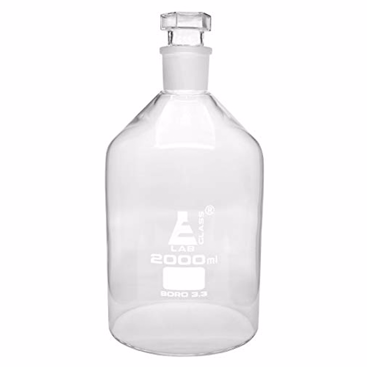 EISCO Reagent Bottle, 2000ml, 34/35 Interchangeable Hexagonal Hollow Stopper - Narrow Mouth - Borosilicate Glass Labs