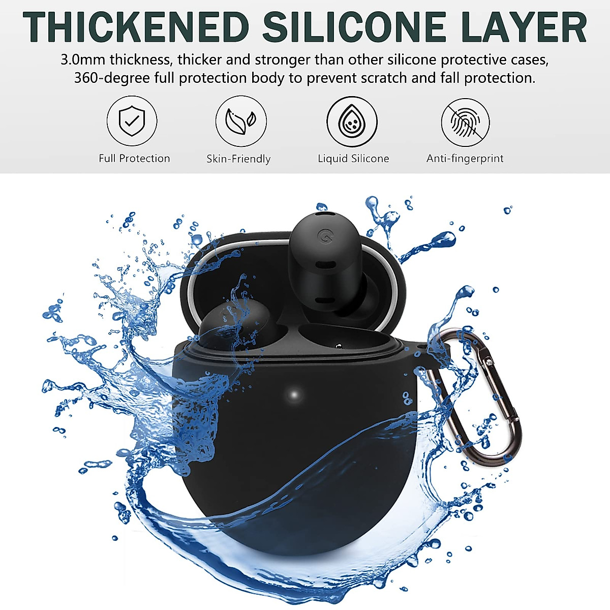 INGIDO Compatible for Google Pixel Buds Pro Case Cover with Keychain/Hand Strap, [Front LED Visible] Thickened Silicone Protective Cover Case for Google Pixel Pro Case 2022(Black)