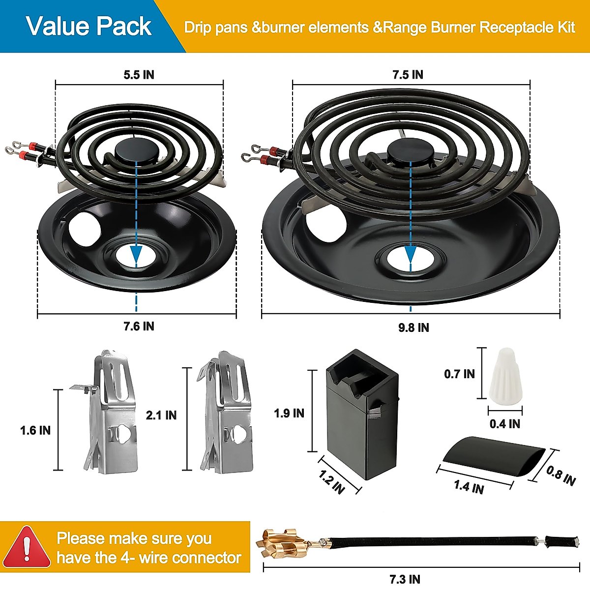 MP22YA Electric Range Burner Element Unit Set with 330031 Surface Element Receptacle Kit and Porcelain Drip Bowl Set by Fetechmate Compatible with whir-pool Frigi-daire Ken-more May-tag Range Oven
