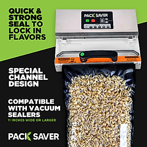 Pack Saver Vacuum Seal Bags 50 Commercial Grade PreCut Bags for Ultimate Food Preservation, Airtight Food Vac Bags for Storage, Meal Prep or Sous Vide, BPA Free, Black and Clear (11" x 19")