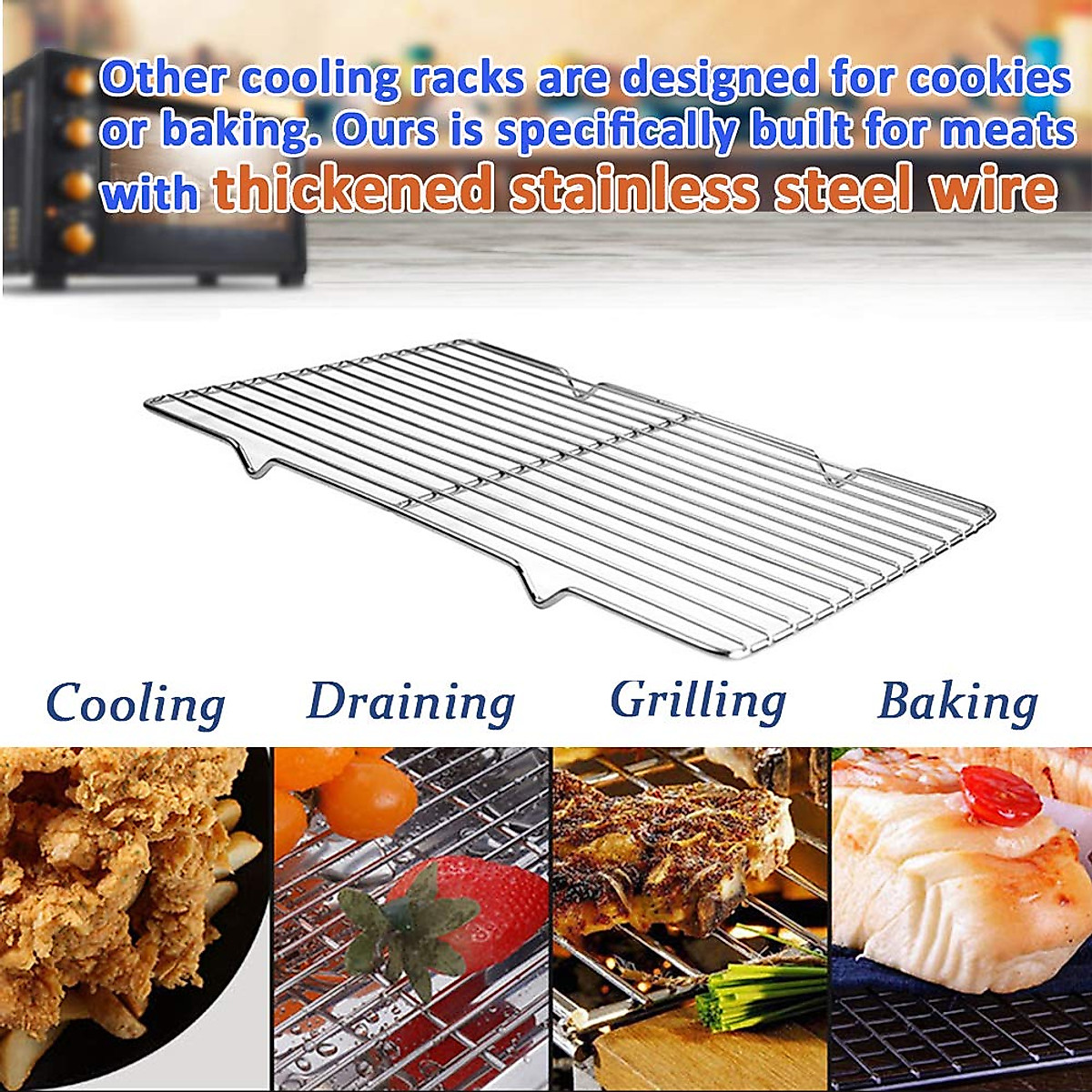 Turbokey Grilling Rack Heavy Duty Wire Grate Oven Roasting Rack 5.3 x 8.7 inch Rectangle Baking Cooling Steaming with 4 Legs Stainless Steel Rack (5.3"X8.7",22X13.5cm)