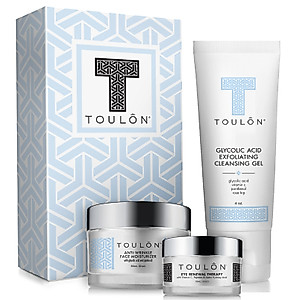 Anti Aging Skin Care Kits for Her or Him Glycolic Acid Face Cleanser/Alpha Hydroxy Face Wash, Glycolic Acid 10% Daily Moisturizer & Eye Cream for Dark Circles. Skincare Set Kit for Women & Men