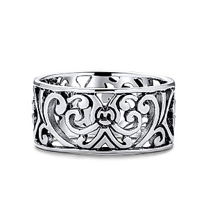 Bling Jewelry Boho Fashion .925 Sterling Silver Open Swirl Filigree Wide Band Ring For Teen For Women 7MM