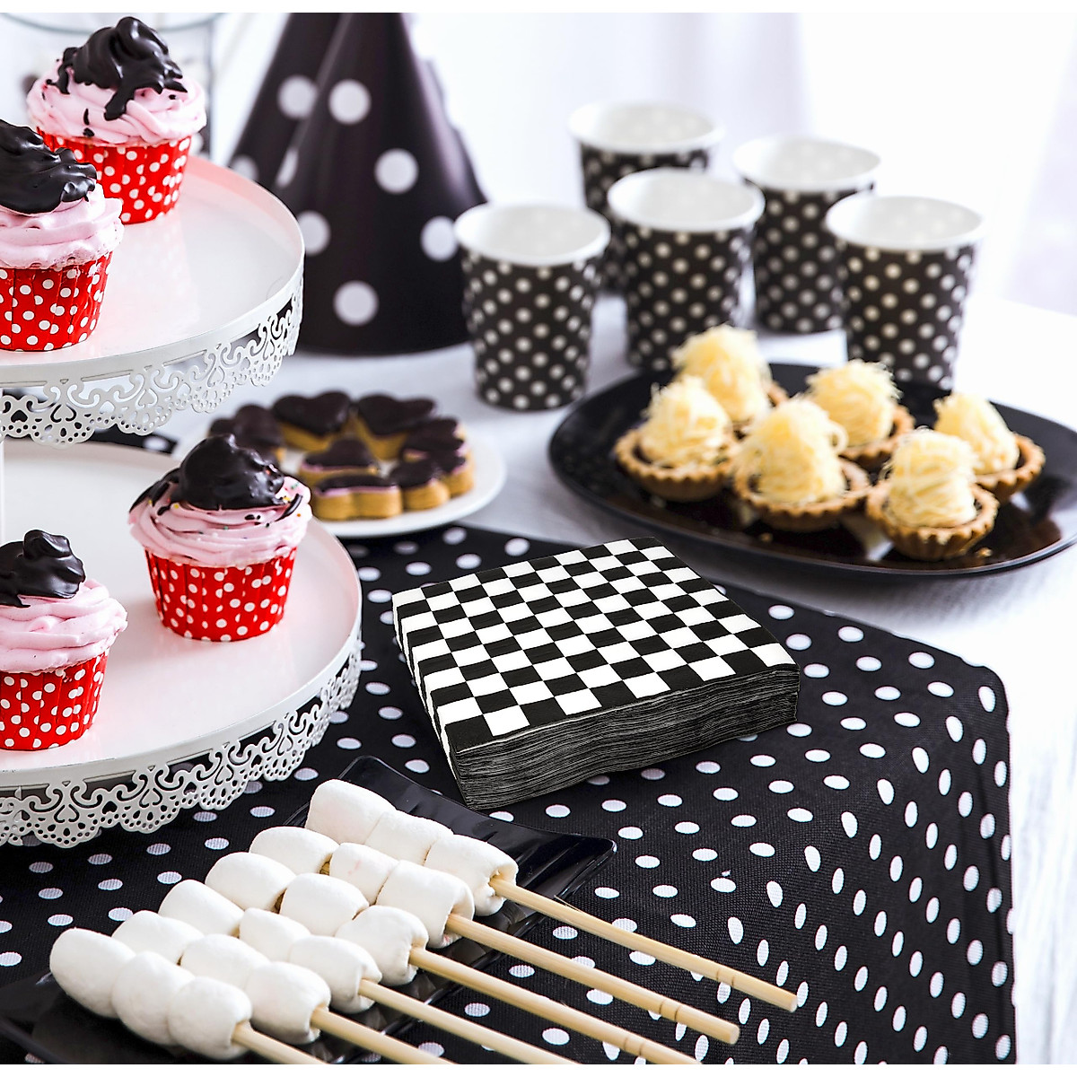 Gift Boutique 100 Black & White Checkered Luncheon Napkins Disposable Paper Checkered Plaid Lunch Napkin for Racing Car Picnic Camping Birthday Party