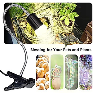 Pet Heating Light Lamp,Turtle Tank Light for Rreptiles,Flexible Clamp Lamp,Stand Heat Lamp,Adjustable Reptile Clamp Heat Lamp,with Clamp E27 Base 360° Hose Aquarium,for Reptiles Lizard Turtle,No Bulb