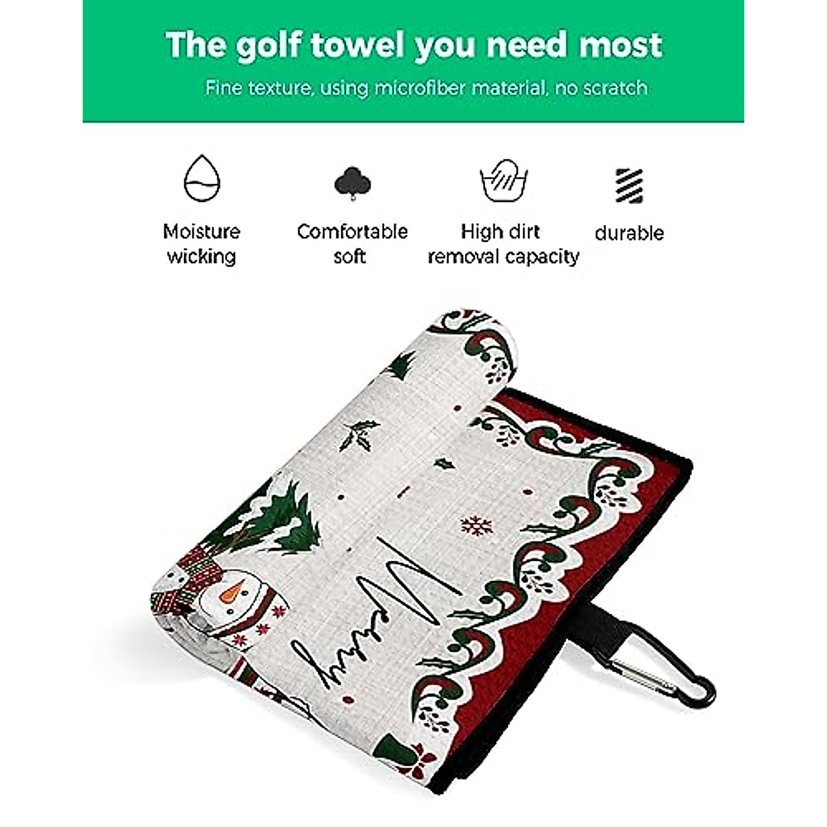 Golf Towel Christmas Snowman Xmas Tree,Waffle Pattern Microfiber Club Cleaner Golf Towels with Carabiner Clip for Women Men Dad,Winter Cedar Retro Linen Golf Towel for Golf Bags Accessories,24x16in