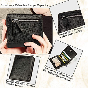 AINIMOER Women Leather Wallet RFID Blocking Small Mini Bifold Zipper Pocket Card Case Champaign Gold and Black Bundle