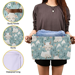 SUABO Cute Baby Goats with Floral Toy Basket,Collapsible Storage Bin Basket with Handles Laundry Baskets,Shelf Basket Nursery Storage for Bedroom Playroom,Set 1