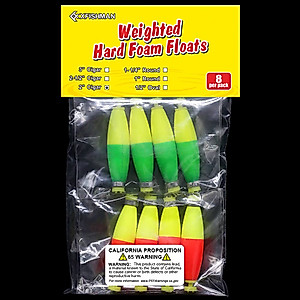 XFISHMAN Weighted-Bobbers-for-Fishing-Floats-Bouy Slip Bobber Fishing Corks Kit Crappie Bluegills Panfish Catfish Hand Made Foam Float 1 Inch 2 in 8-12 Pack