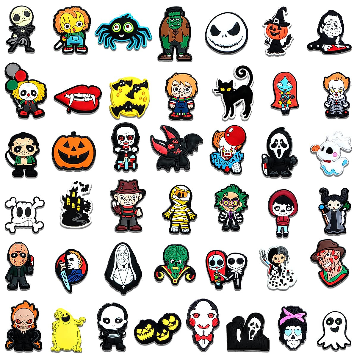 Halloween Shoe Charms 45 PCS Horror Charms,Horror Movie Charms,Scary Charms Gifts,Pumpkin,Michael Myers,Gothic,Witch，Teens/Childs Accessories Charms