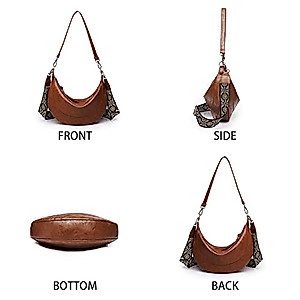 Hobo Bags for Women With Guitar Strap Crescent Crossbody Purse PU Leather Shoulder Bags Handbag for Dating Traveling Dark brown