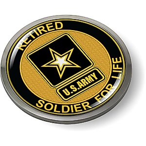 [Officially Licensed Product] - U.S. Army Retired Soldier for Life 3D Domed CAR Emblem Badge Sticker Round Chrome Metal Round Bezel