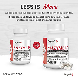 Organixx Enzyme 17 Essential Digestive Enzymes, for Optimal Digestion & Gut Health, Support for Bloating, Gas, Nutrient Absorption & Immunity, Non GMO, Vegan, 80 Veggie Capsules