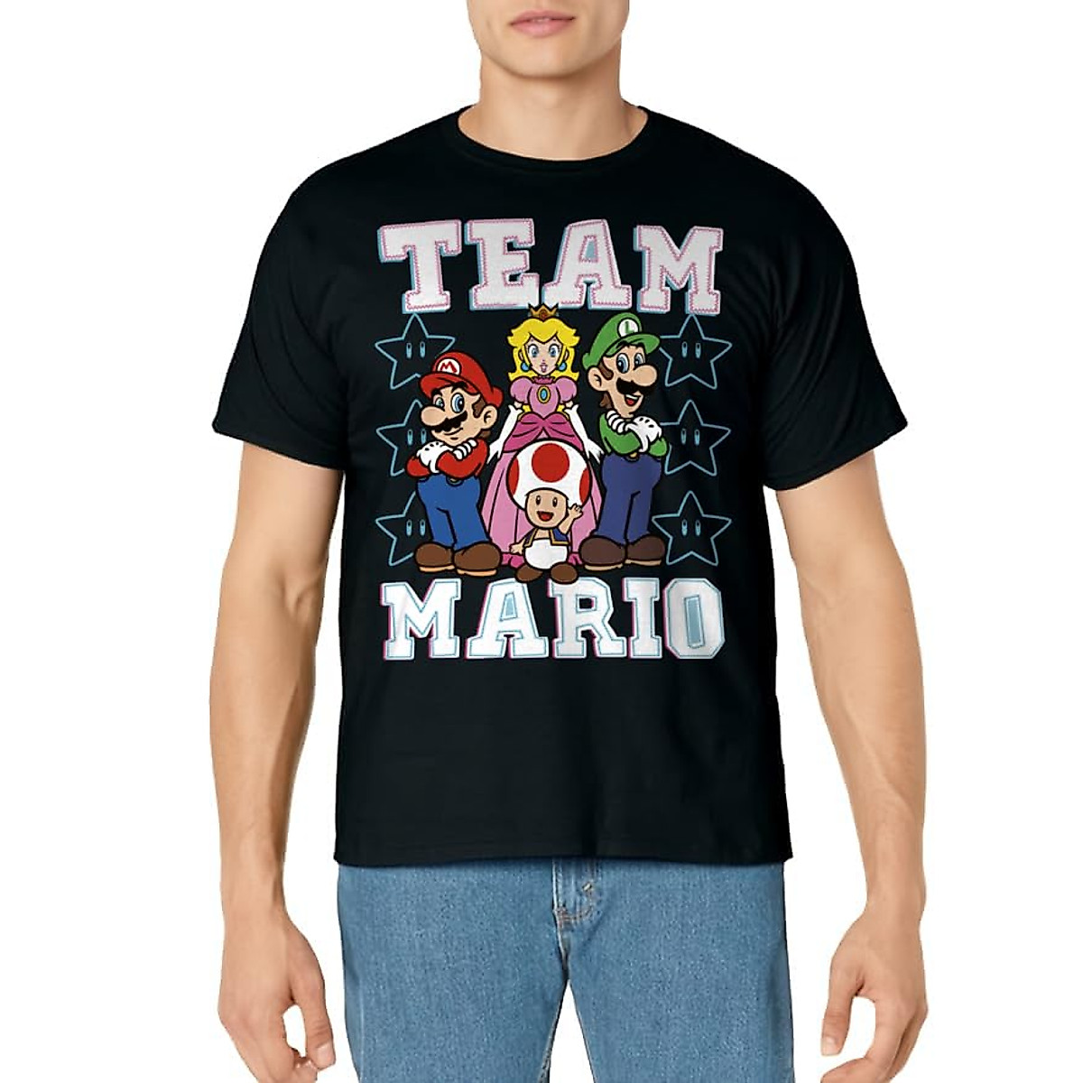 Super Mario Team Mario Group Shot Star Background Poster T-Shirt