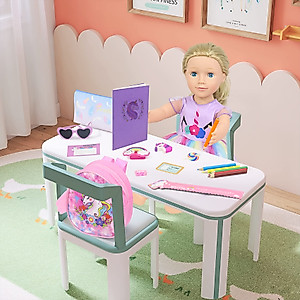ECORELF 18 Inch Girl Doll Accessories and Clothes ,13Pcs School Supplies Set Included Doll Clothes Unicorn Print School Backpack, Pencil, Stationery, Random Sticker and Notebook,etc