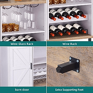 YITAHOME Farmhouse Coffee Bar Cabinet, Barn Doors Liquor Cabinet with Storage, 55'' Sideboard Buffet Kitchen Storage Cabinet with Wine Racks and Glass Holders for Kitchen, Dining Room, Antique White