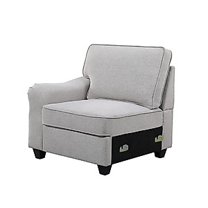 Favfurish 125" Linen 7-Piece Modular L-Shaped Sectional Sofa with Ottoman, Customizable Couch with Pocket Coil Seating and 6 Accent Pillows for Living Room or Family Room,Light Gray