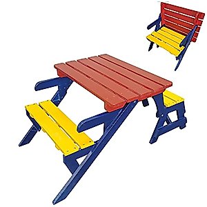 HomVent Kids Picnic Table and Bench for Outdoors, Toddler Picnic Table Set, 2-in- 1 Transforming Interchangeable Outdoor Wooden Picnic Table/Garden Bench for Backyard, Porch, Patio, Deck