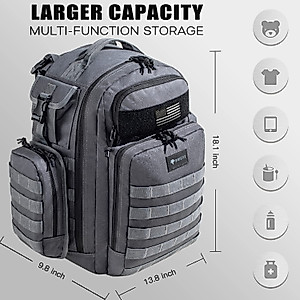 Dad Diaper Bag, Mens Diaper Bag Backpack with Diaper Changing Mat, Military Diaper Backpack with Molle Webbing, Waterproof Pouch, Baby Wipes pocket, Insulated Bottle Pockets- Dark Grey