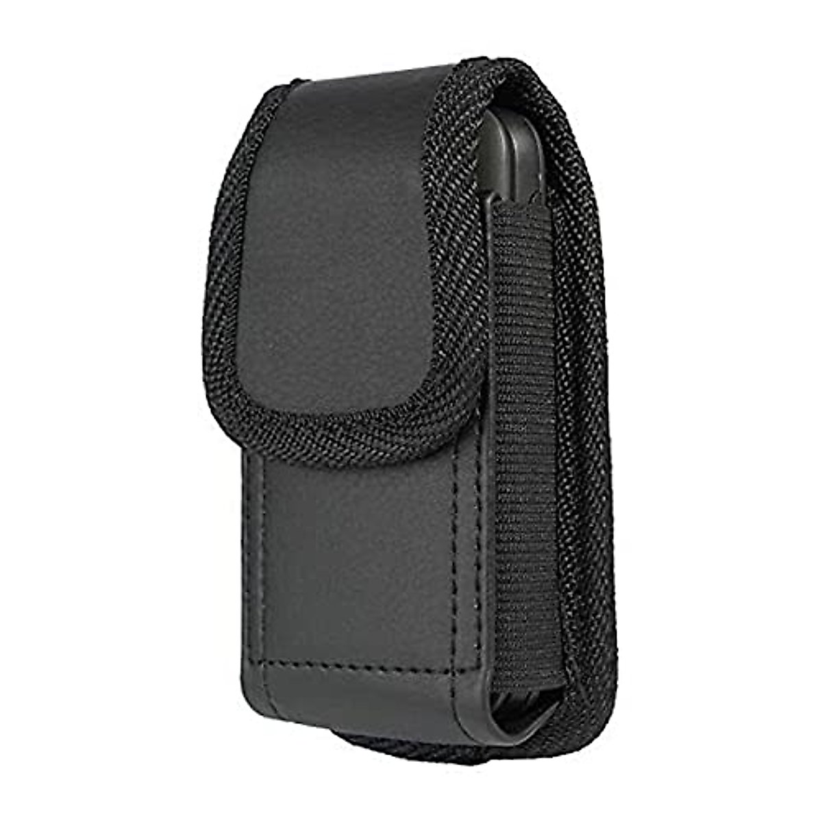 Black Vegan Leather Vertical Pouch Case for Alcatel Go Flip V, Go Flip 4, TCL Flip Pro Flip Go TCL Classic, Cingular Flip 2 3 4, Nokia 2720 V 2760 Flip Phone Case [with Belt Loop, Magnetic Closure]