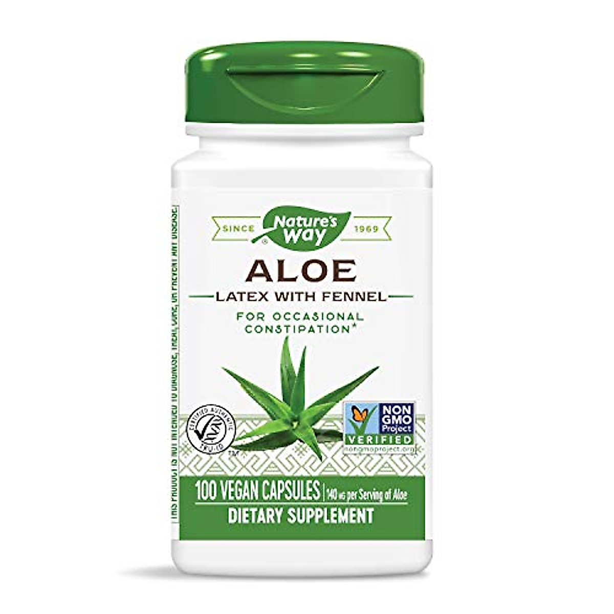 Nature's Way Aloe Latex with Fennel, for Occasional Constipation*, Non-GMO Project Verified, Vegan, 100 Capsules
