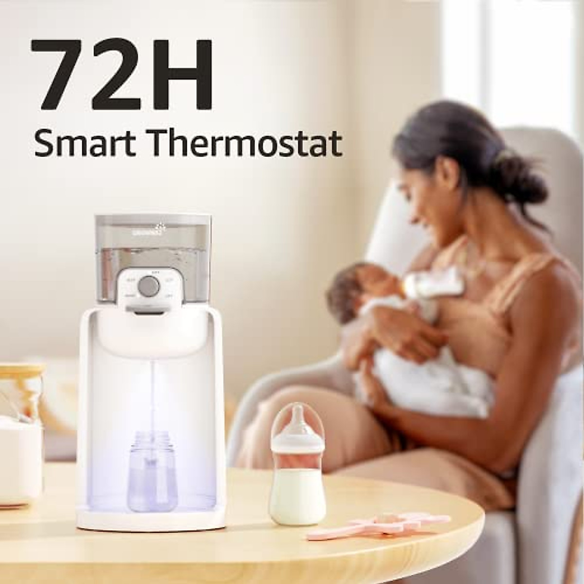 GROWNSY Water Warmer, Instant Baby Bottle Warmer with Night Light, 4 Perfect Temperatures Formula Maker with Instant Dispension of Warm Water, Detachable Container and 72H Smart Thermostat