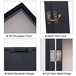 UMICAL 11x14 Shadow Box Display Case Black Shadow Box Frame with Linen Back and HD Plexiglass Window Door Wood Memory Box for Keepsakes