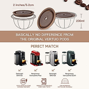 Reusable Coffee Capsule Lids for Original Nespress Vertuoline Pods, Food Grade Silicone Caps for Refillable Nespresso Vertuo Pods with Scoop and Brush, 4 PCS (Black)