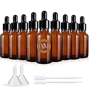 casato 2 Oz Eye Dropper Bottle, 18 Pack 50ML Amber Glass Eye Tincture Bottles with Dropper for Oil, Perfume, and Liquids for Essential Oils, Chemistry Lab Chemicals, Colognes & Perfumes