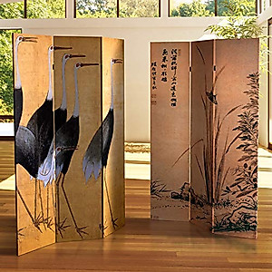 Red Lantern 6 ft. Tall Double Sided Cranes Room Divider, 71 inches high and 3 Panels wide