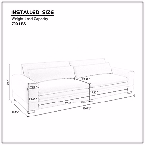 104.72'' Overstuffed Couch - Three Seater Couch with Double Pillow Back Design and Square Armrests, Minimalist Couch with Corner-Blocked Frame, Modern Couches for Living Room (Black)