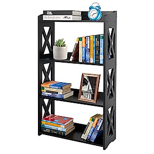 YCICI Open Bookshelf, 4 Tier Bookcase, Small Book Shelf, Wooden Book Shelf Kitchen Shelf, Freestanding Display Storage Shelves for Bedroom, Living Room and Office (Black)