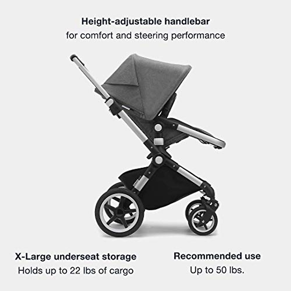 Bugaboo Lynx - The Lightest Full-Size Baby Stroller - All-Terrain with an Effortless Push and One-Handed Steering - Compatible with Bugaboo Turtle One by Nuna Car Seat - Alu/Black