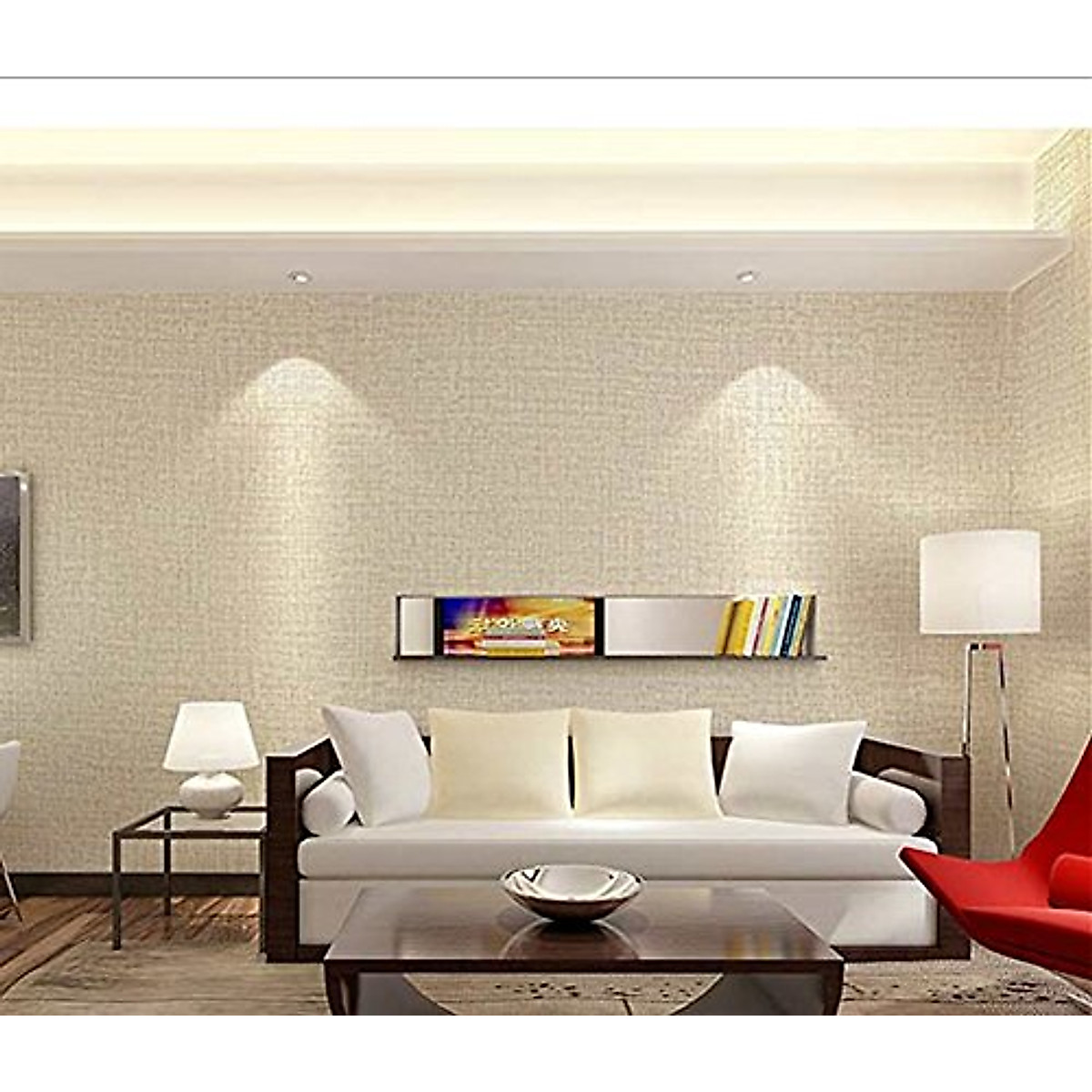 Yija Self-Adhesive Linen Cream Color Pattern Waterproof Shelf Drawer Liner Cabinet Sticker，Wallpaper 15.6Inch by 98Inch