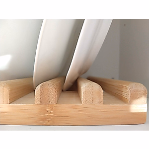 Stock N Wares Bamboo Dish Rack, Regular(0.8" Holder Width 10 Slots), Stylish Low Profile Plate Stand, Dish Drying Rack, Cabinet Plate Stand, 15.56" Lx10 Wx1.38 H (39.53cmx25.40cmx3.49cm)