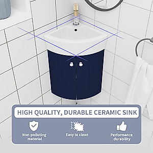 Yone jx je Corner Bathroom Vanity Sink Combo for Small Cabinet And Storage Space Saving Wall Mounted Cabinet Set, Ceramic Sink